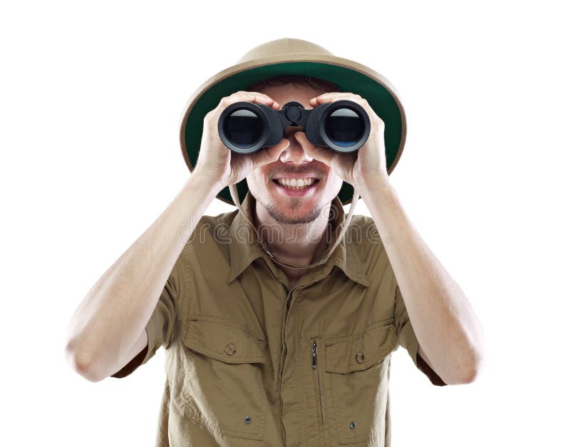 Explorer Looking through Binoculars Stock Photo - Image of male ...