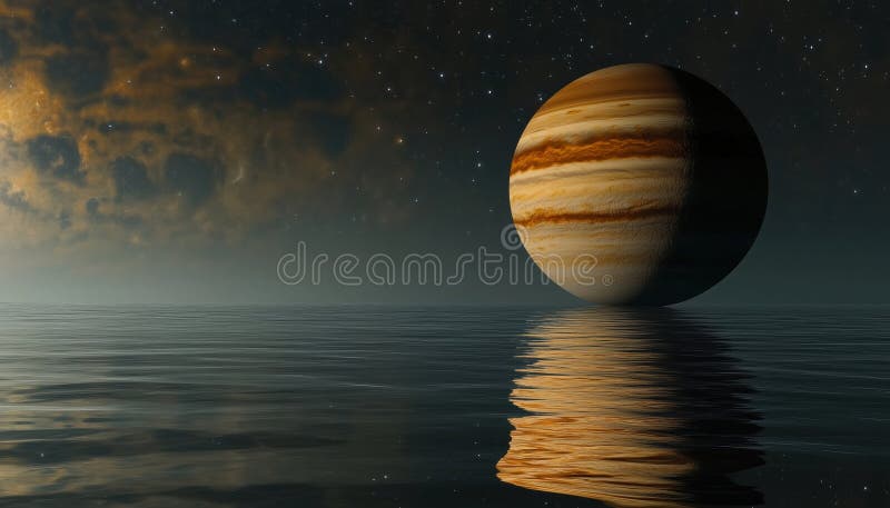 Exoplanet Emerging Above Serene Waters Stock Image - Image of scene ...