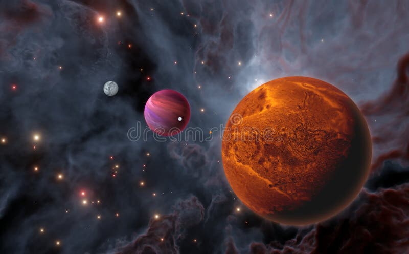 Exoplanet and Extrasolar Moons, or Exomoons in Deep Space Stock ...