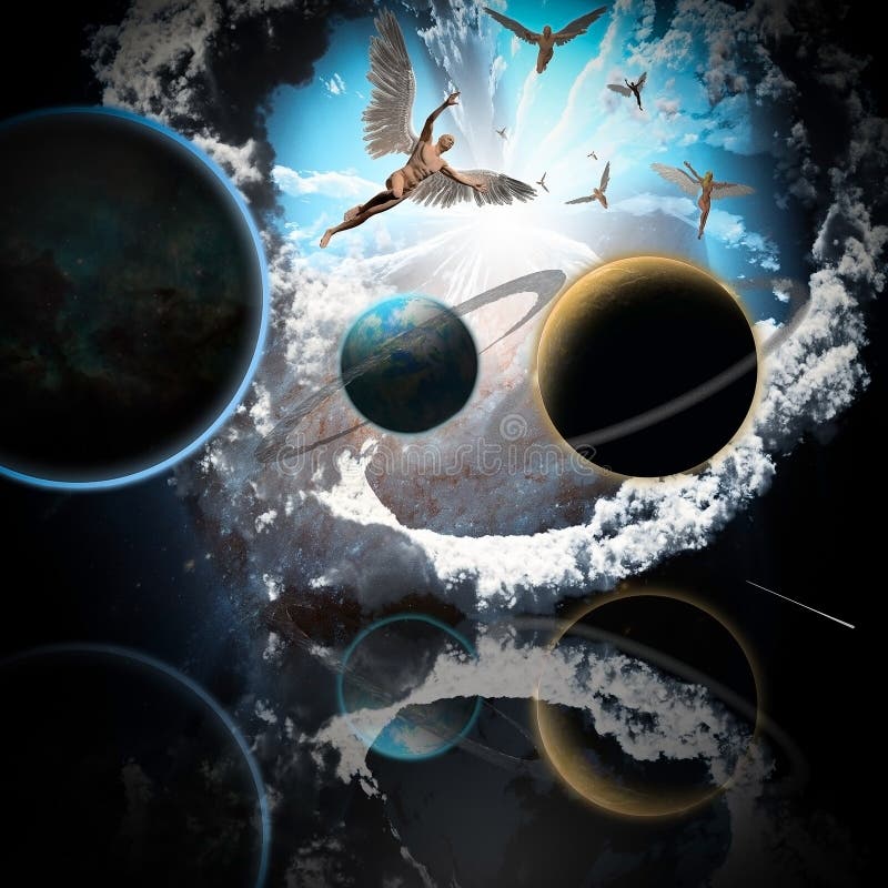 Exoplanets and Earth stock illustration. Illustration of angel - 268562526