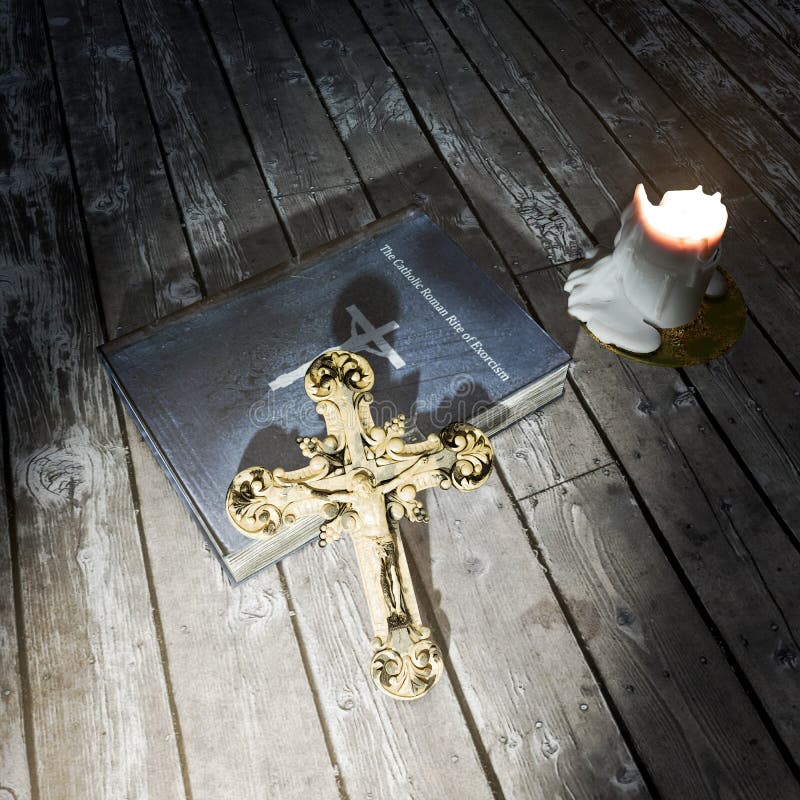 Exorcism Book on Wooden Floor Stock Image - Image of exorcism ...