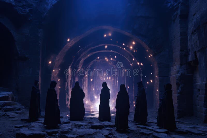 Exorcists Perform a Ritual in a Dark Cave Generative Ai Stock ...