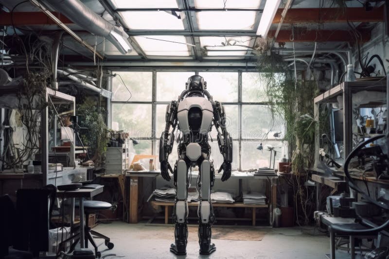Exoskeleton Suit Standing in Futuristic Lab Stock Illustration ...