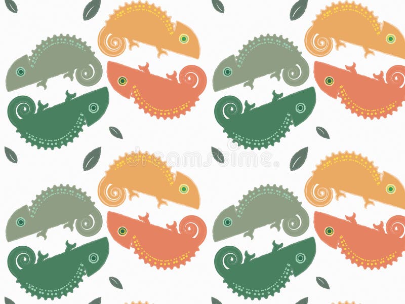 Exotic Autumn Lizard Pattern with Leaves Stock Illustration ...