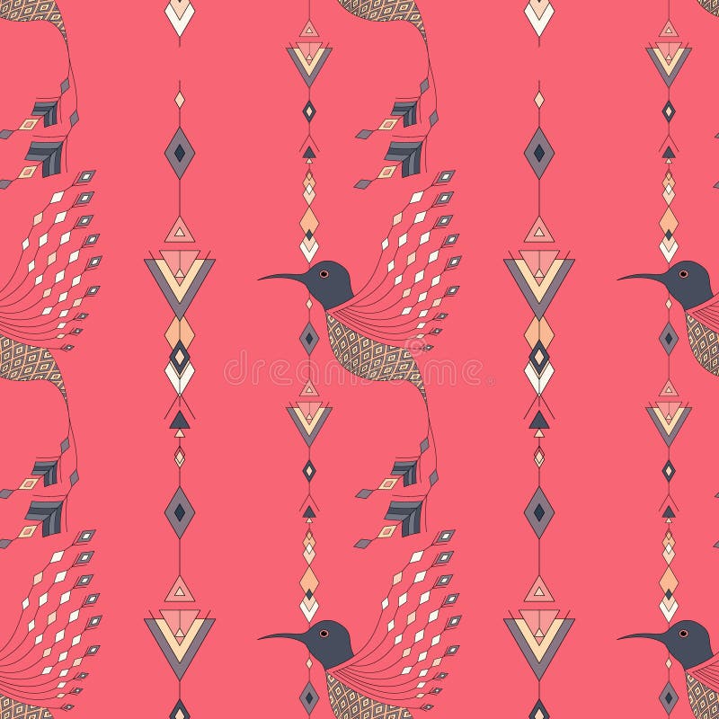 Exotic Aztec Birds Seamless Pattern. Geometric Abstract Tribal Style ...