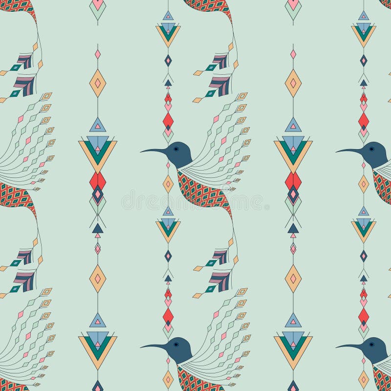 Exotic Aztec Birds Seamless Pattern. Geometric Abstract Tribal Style ...
