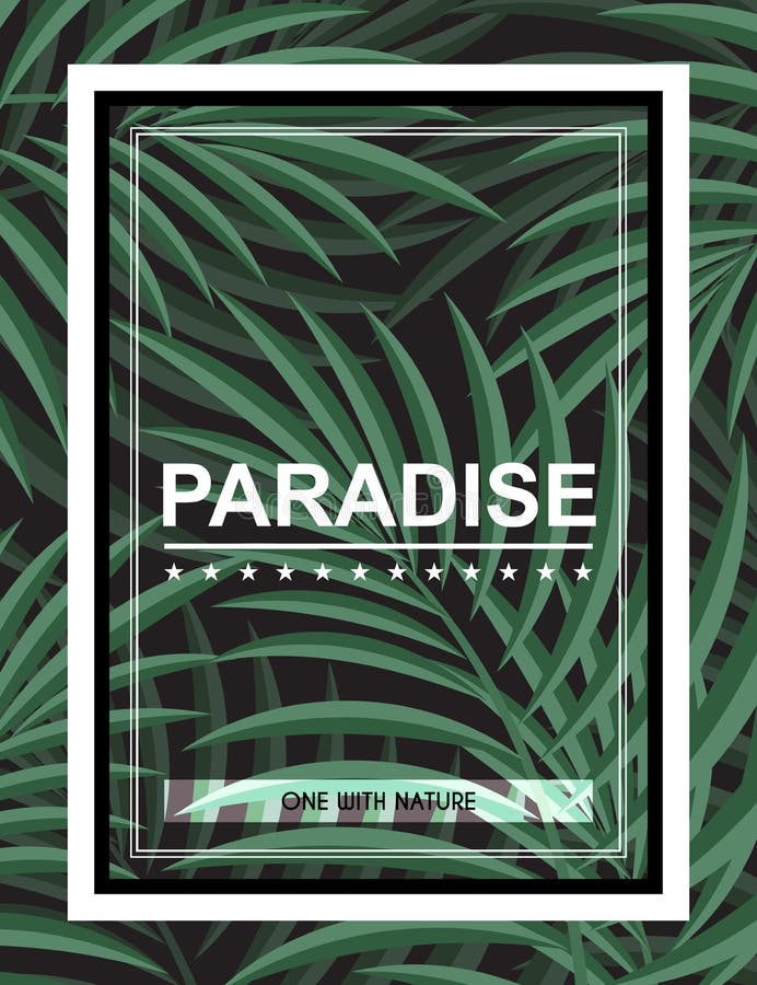 Green Summer Tropical Header with Exotic Palm Leaves and Plant. Vector ...