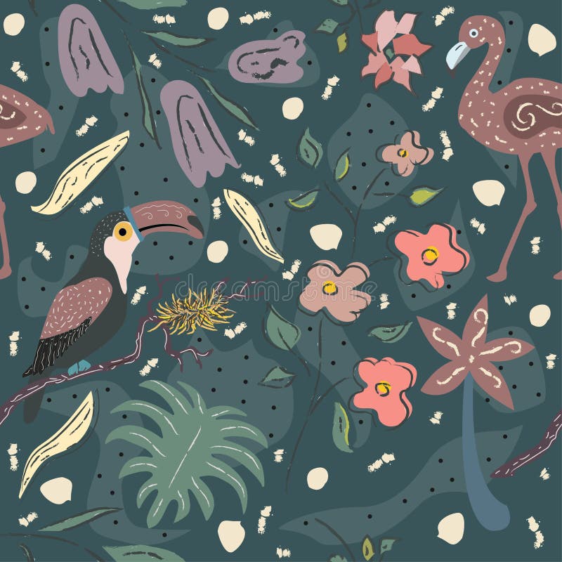 Exotic Bird Seamless Pattern Stock Illustration - Illustration of ...