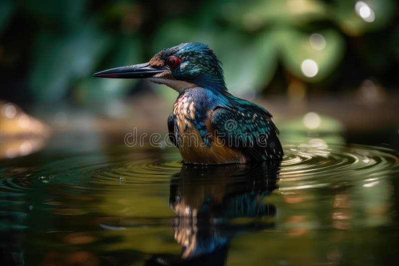 Exotic Bird in Shimmering Pool of Water Stock Illustration ...