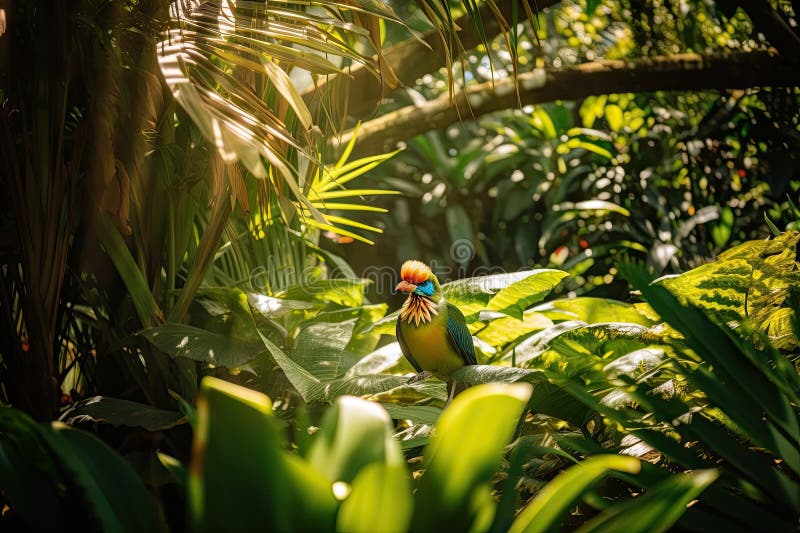 Exotic Bird in the Sun, Surrounded by Lush Greenery Stock Illustration ...