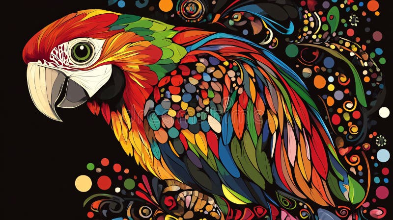 Exotic Black Parrot Vector Art with Mexican Style Elements for Vibrant ...