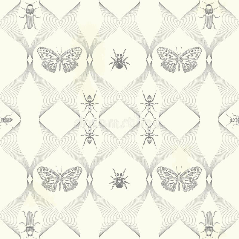 Exotic Black and White Seamless Pattern with Insects. Butterflies ...
