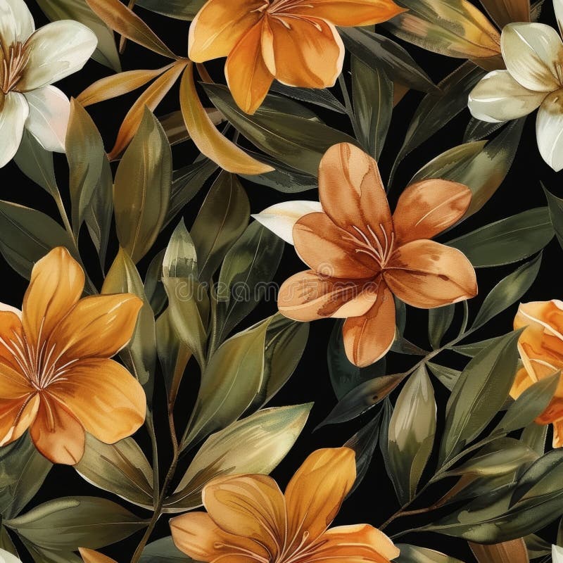Exotic Blooms and Lush Greenery: Seamless Floral Pattern Design Stock ...