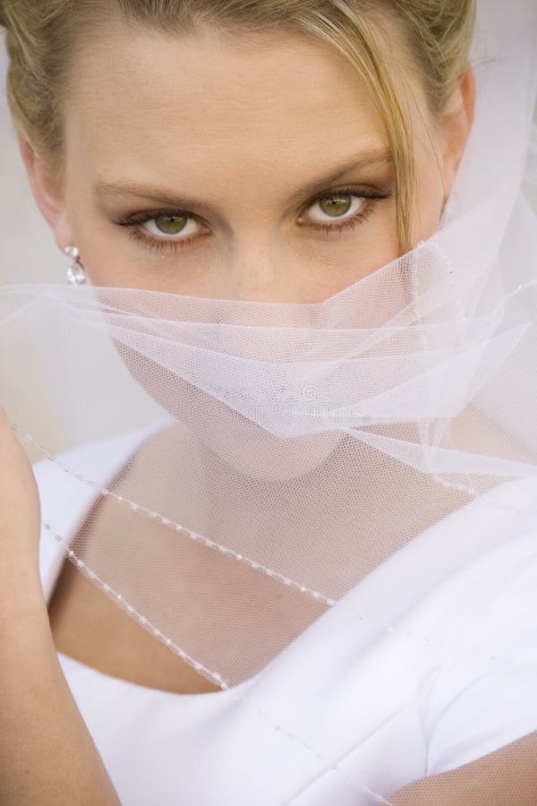 Exotic Bride Covers Face with Veil Stock Image - Image of married ...