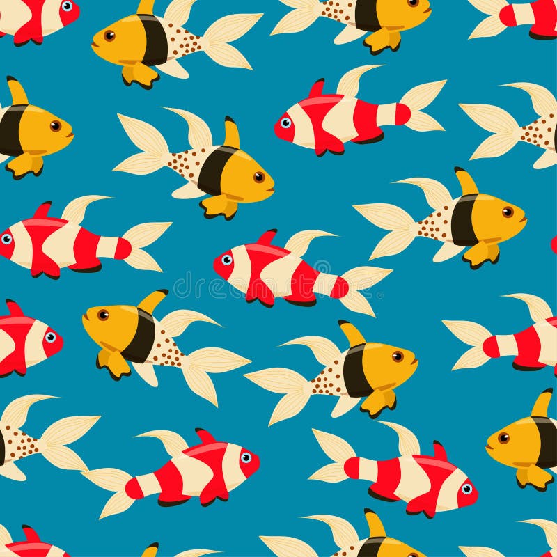 Exotic Bright Fish Seamless Pattern. Vector Sea Fish in Flat Style ...