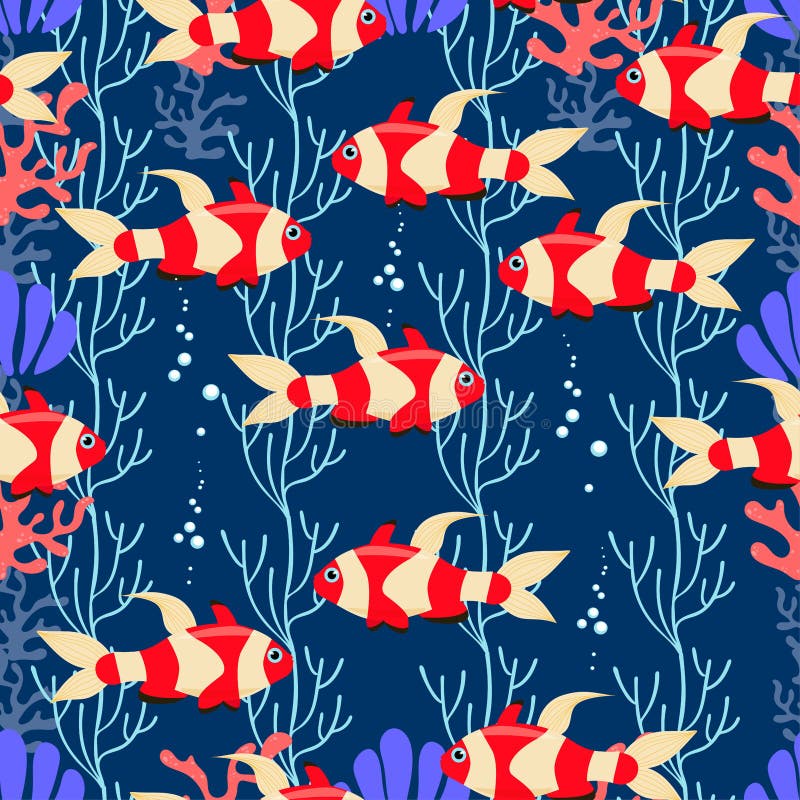 Exotic Bright Fish Seamless Pattern. Vector Sea Fish in Flat Style ...