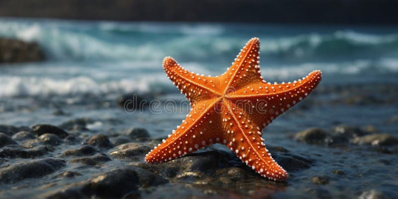 Exotic Bright Orange Starfish with White Dots at Ocean Ground. Stock ...