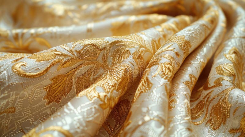 An Exotic Brocade Fabric, with a Focus on Its Rich, Decorative Patterns, Woven with Golden ...