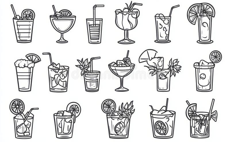 Exotic Cocktail Drinks Illustrated in Modern Style through a Continuous ...