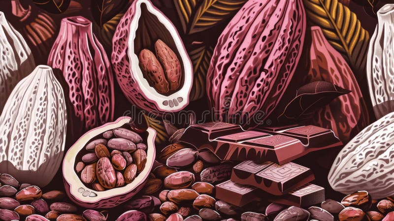 Exotic Cocoa Pods and Artisan Chocolate Illustration Stock Photo ...