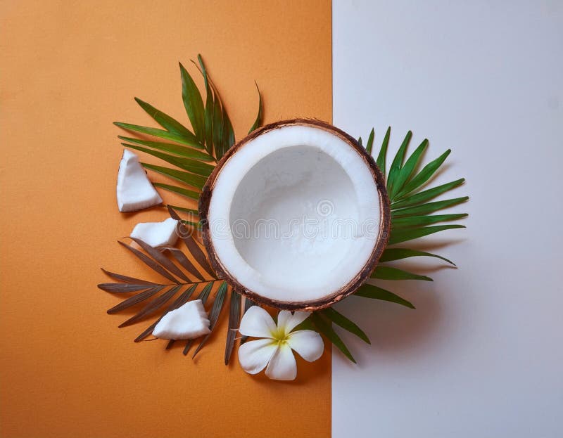 Exotic Coconut Delight on Rustic Brown Backdrop Stock Illustration ...