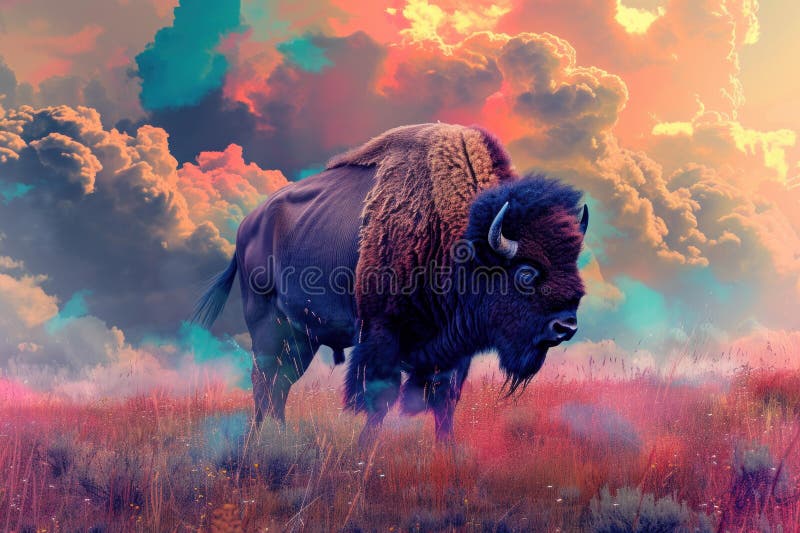 Exotic Colorful Bison. Generate Ai Stock Image - Image of travel, snow ...