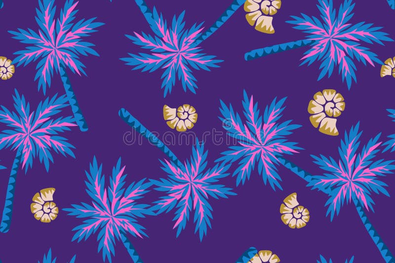 Exotic Colorful Palm Trees with Shells Seamless Pattern for Background Fabric Banner Stock ...