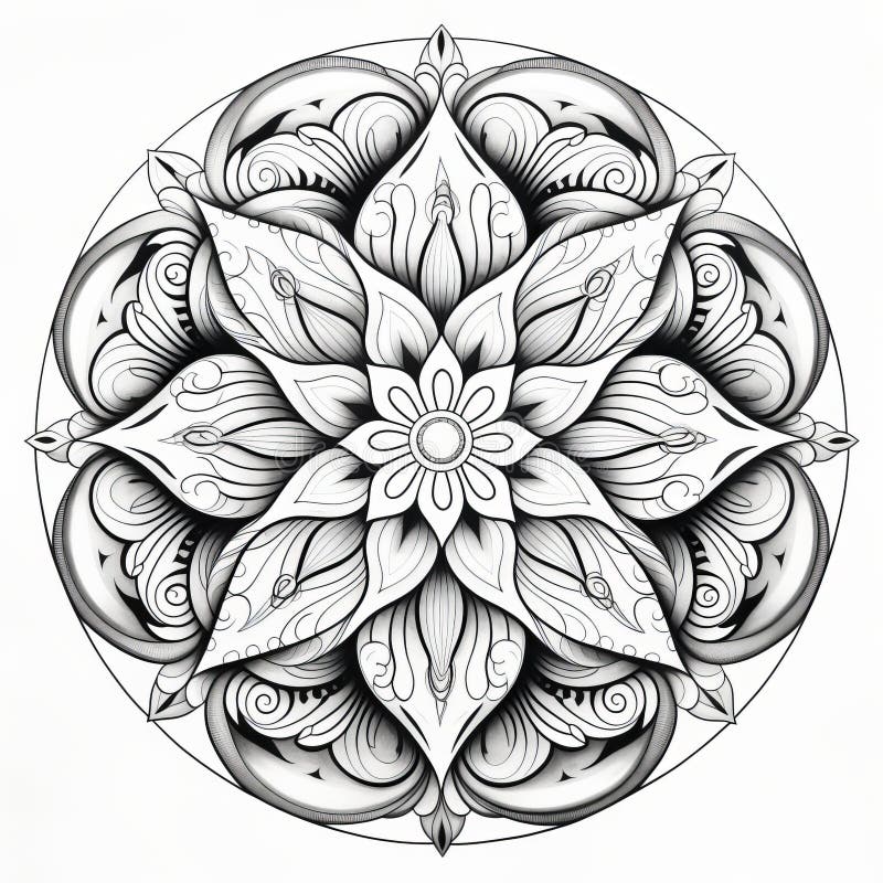 Realistic Mandala Coloring Page with Fantasy Elements Stock ...