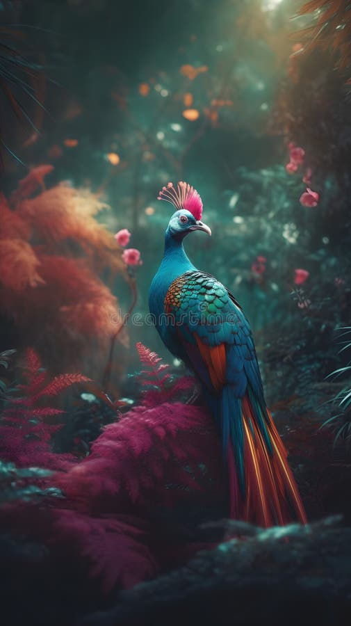 Exotic Colourful Animals in Magical Exotic Tropical Garden Stock ...