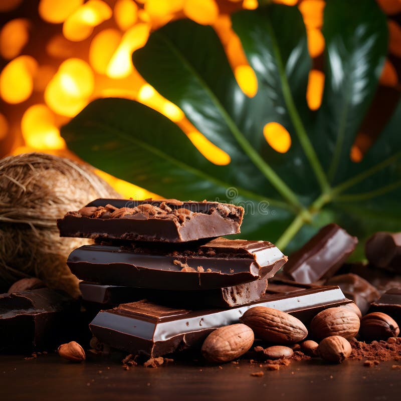 An Exotic Composition with Pieces of Chocolate, Nuts and Cocoa on a ...