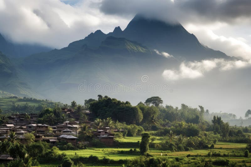 Exotic Destination, with Towering Mountain Range in the Background, and ...