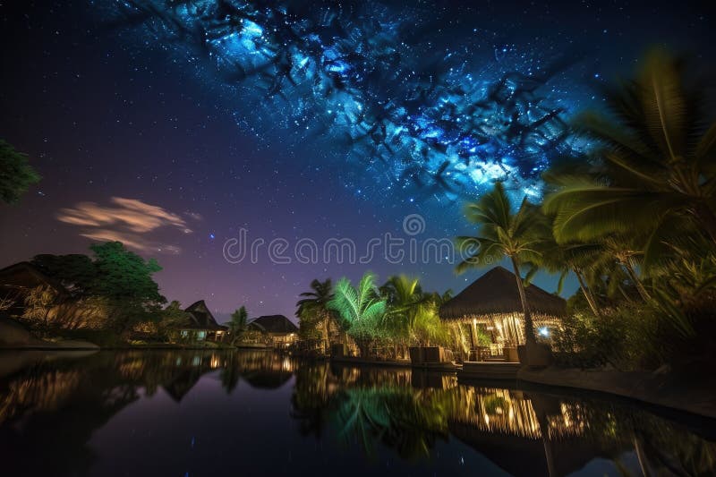 Exotic Destination, with View of the Night Sky and Stars Shining ...