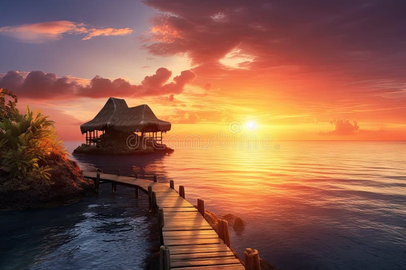 Exotic Destination, with View of the Sunrise in the Horizon Stock Image ...