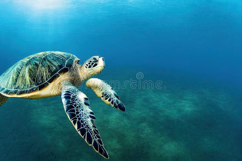 Exotic Diving with Sea Turtle Amazing Underwater World. Stock ...