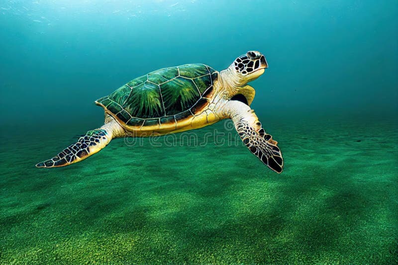 Exotic Diving with Sea Turtle Amazing Underwater World. Stock ...