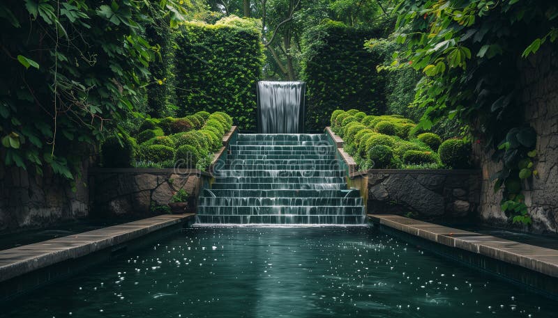 Exotic Swimming Pool with Waterfall. AI Generated. Stock Illustration ...