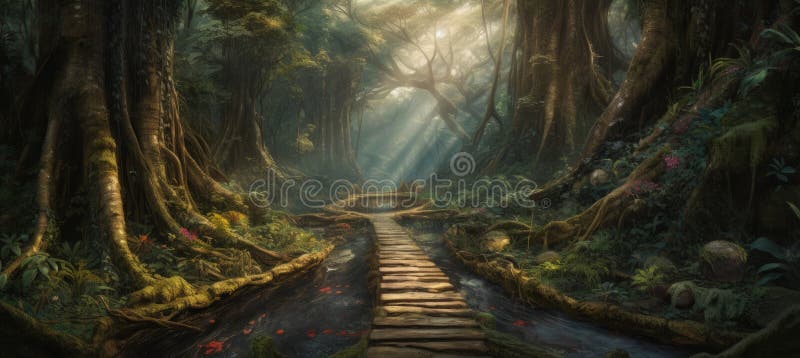 Exotic Fantasy Forest Path. Perfect for Posters and Wallpapers Stock ...