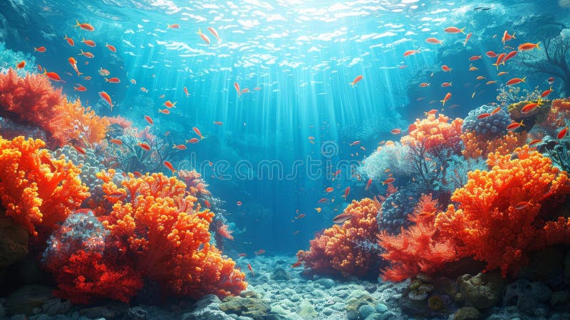 Exotic Fishes and Coral Reefs Under an Underwater Scene Stock ...