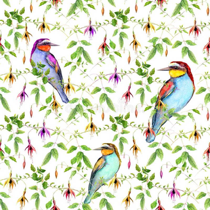 Exotic Flowers and Bright Tropical Bird. Repeating Floral Pattern Stock ...