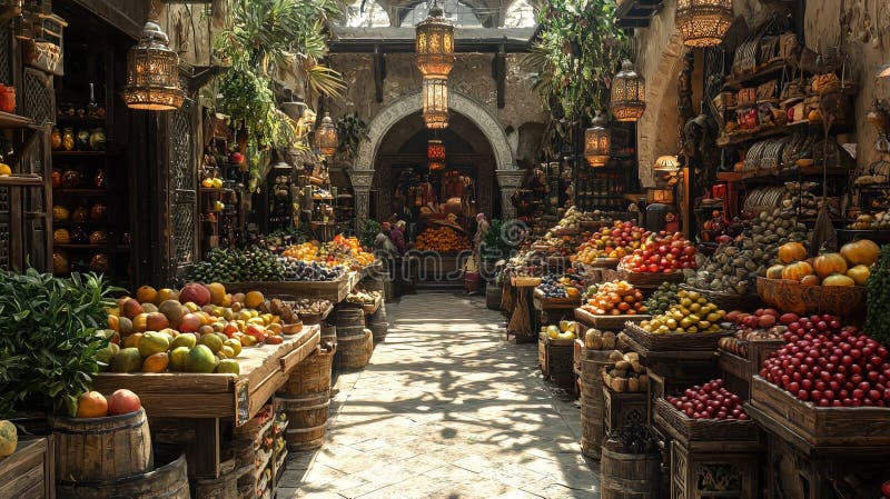 Exotic Fruit Bazaar with Traditional Lighting Stock Photo - Image of ...