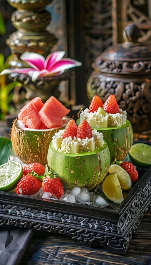Exotic Fruit Cocktail in Coconut Shell with Ice, a Tropical Delight for ...