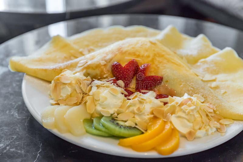 Exotic Fruit crape stock photo. Image of cuisine, pancake - 92793298