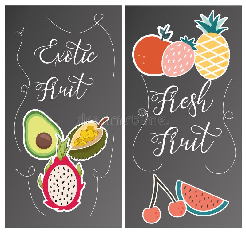 Exotic fruit menu set stock illustration. Illustration of text - 265198770