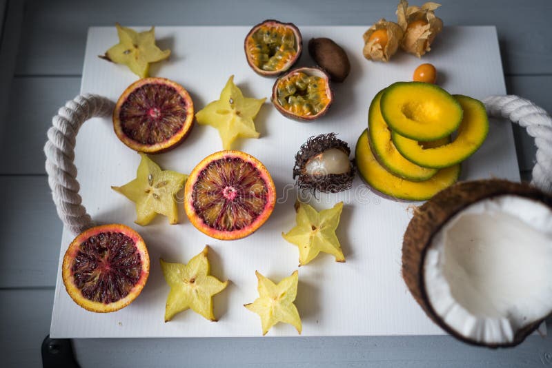 Exotic fruit platter. stock photo. Image of healthy, natural - 94724970
