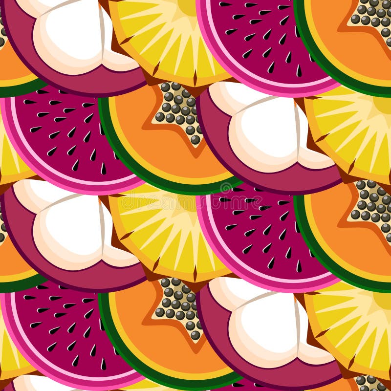 Exotic Fruit Slices Pattern Stock Illustration - Illustration of exotic ...