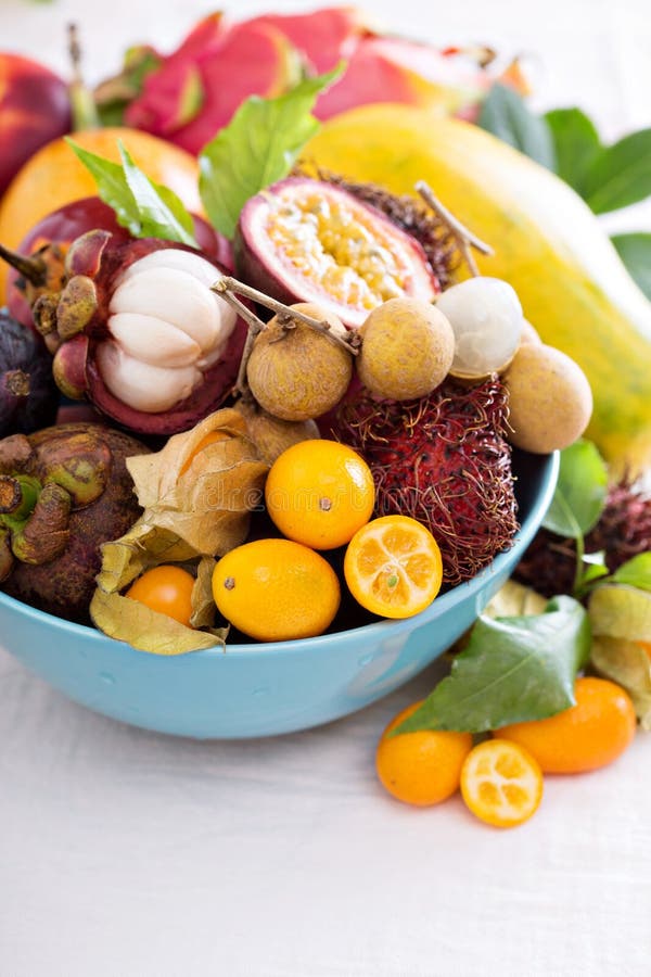 Exotic Fruits in a Blue Bowl Stock Photo - Image of bright, group: 58093618