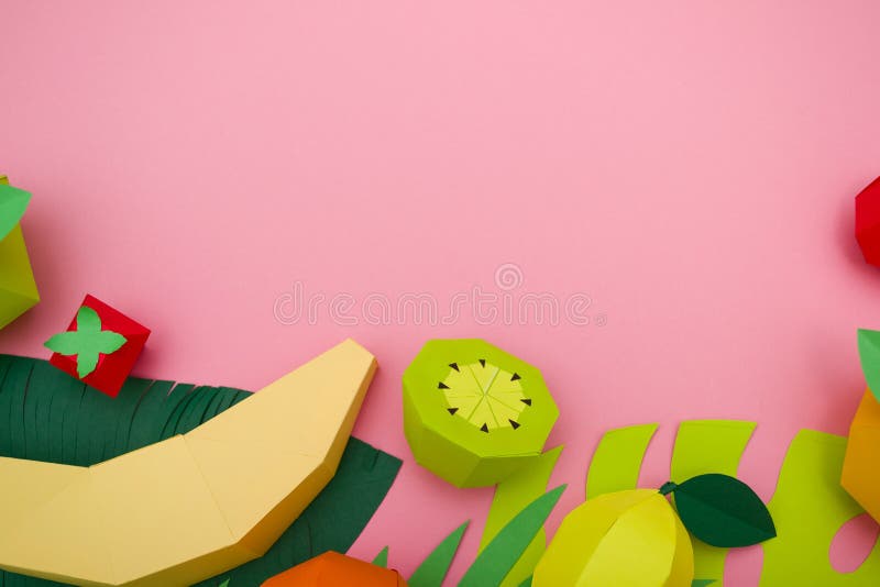 Exotic Fruits Made of Paper on Pink Background Stock Photo - Image of ...