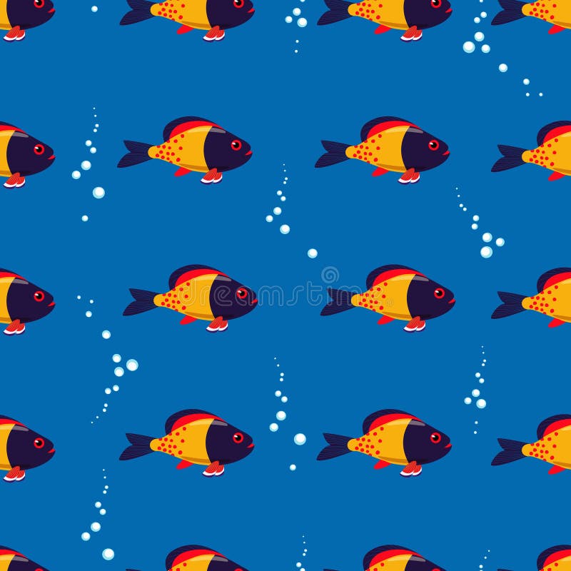 Exotic Green Fish Seamless Pattern. Vector Sea Fish in Flat Style ...