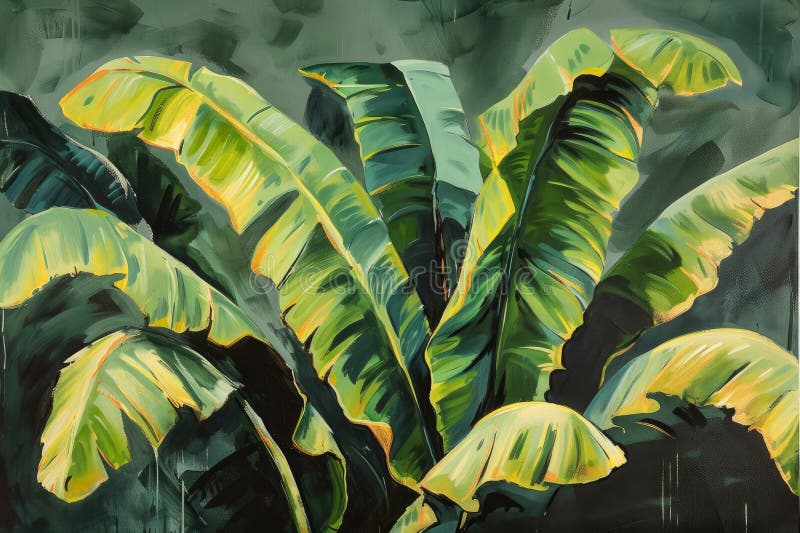 Exotic Greenery: Vibrant Banana Leaf Patterns. Stock Illustration ...