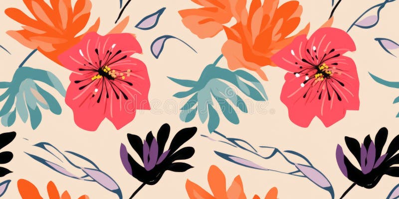 Exotic Hand Drawn Flowers, Seamless Patterns with Floral for Fabric ...